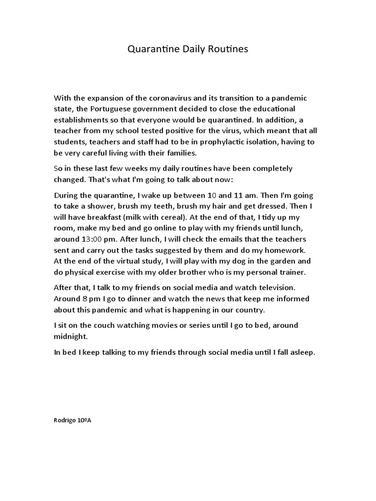 Quarantine Daily Routines: Rodrigo 10ºA | PDF