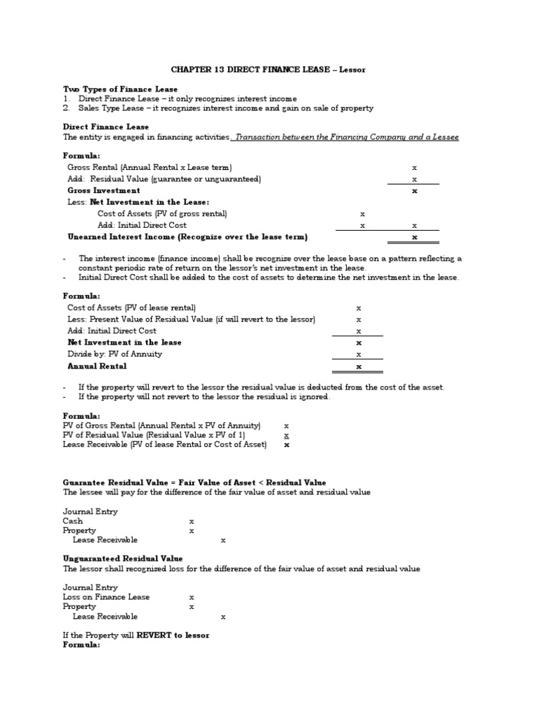 Chapter 13 Direct Finance Lease | PDF | Lease | Renting