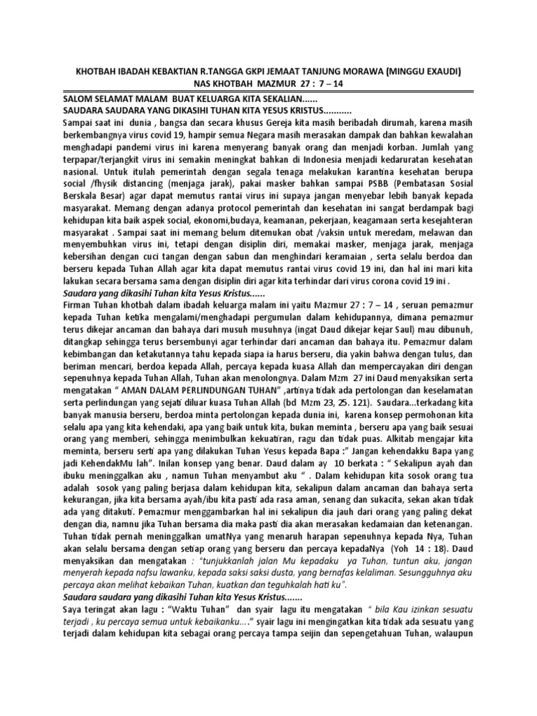 KHOTBAH IBADAH KEBAKTIAN R. Tangga Minggu Exaudi. | PDF