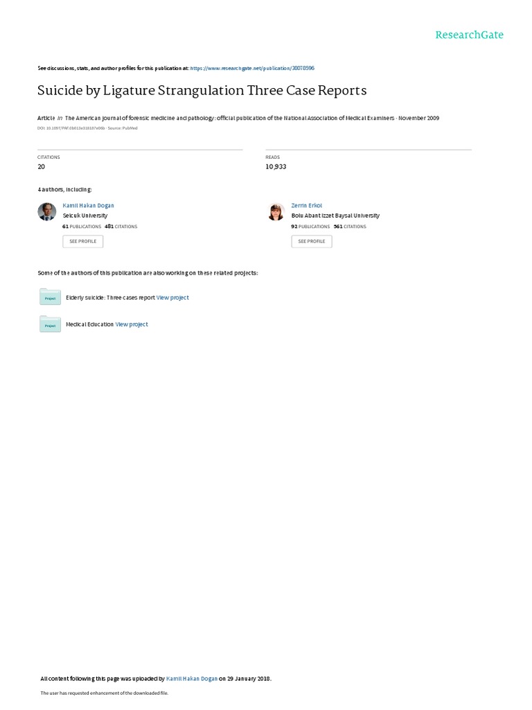 Suicide by Ligature Strangulation Three Case Repor | PDF | Autopsy ...