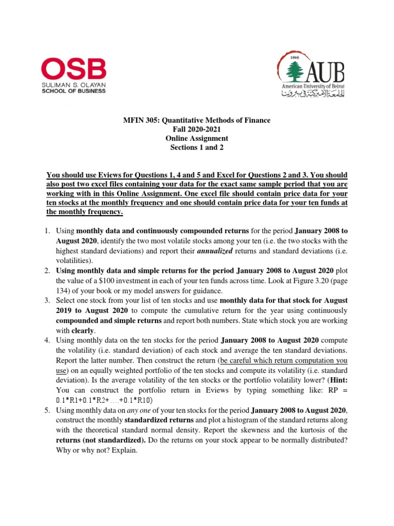MFIN 305 - Online Assignment 1 | PDF