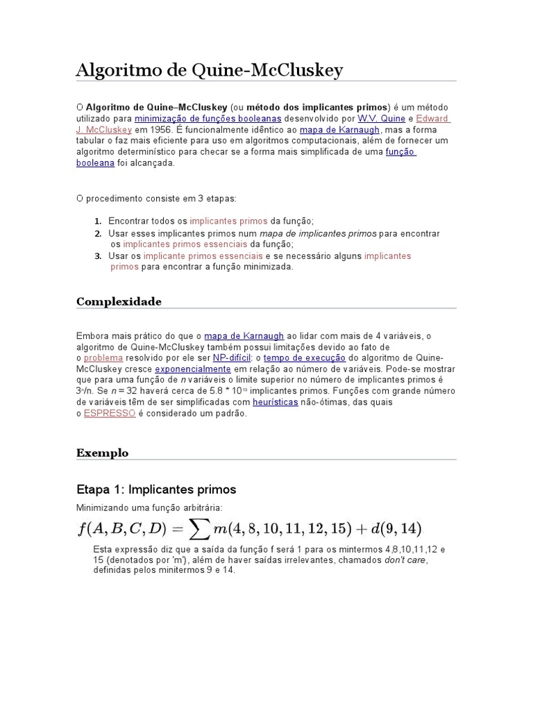 Algoritmo de Quine | PDF | Álgebra booleana | Ensino de Matemática