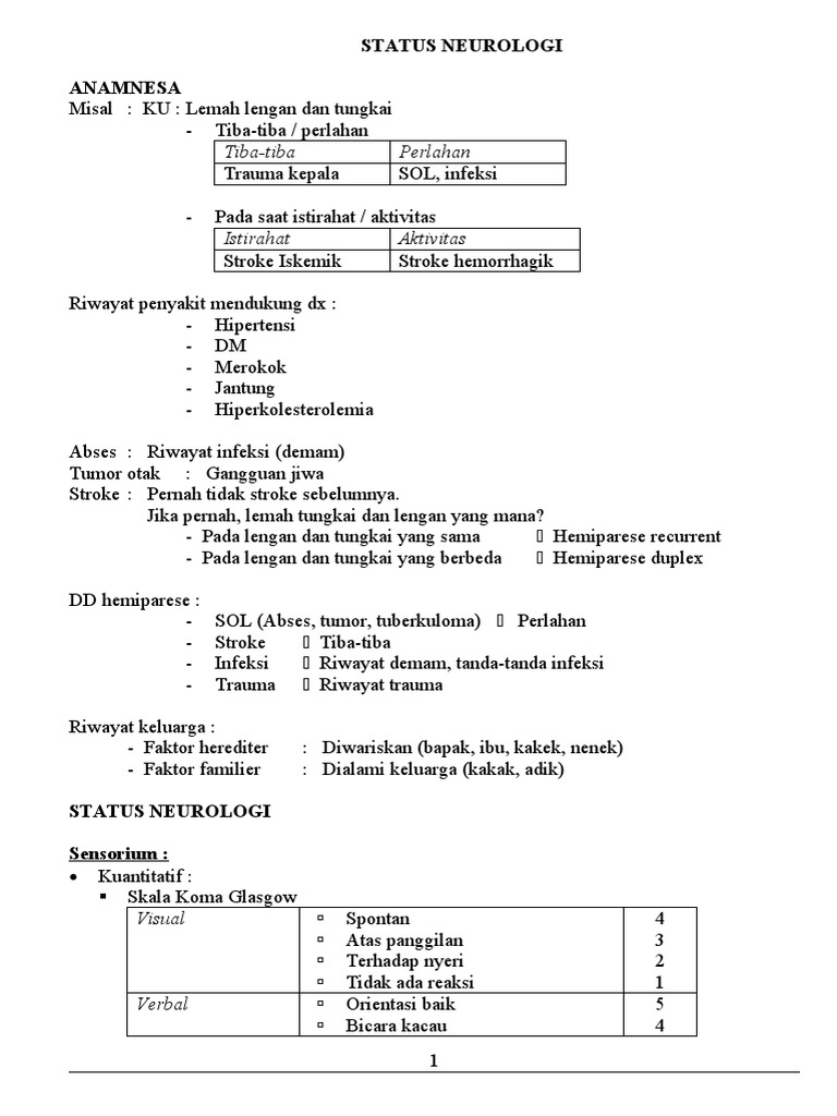 Status Neurologi | PDF
