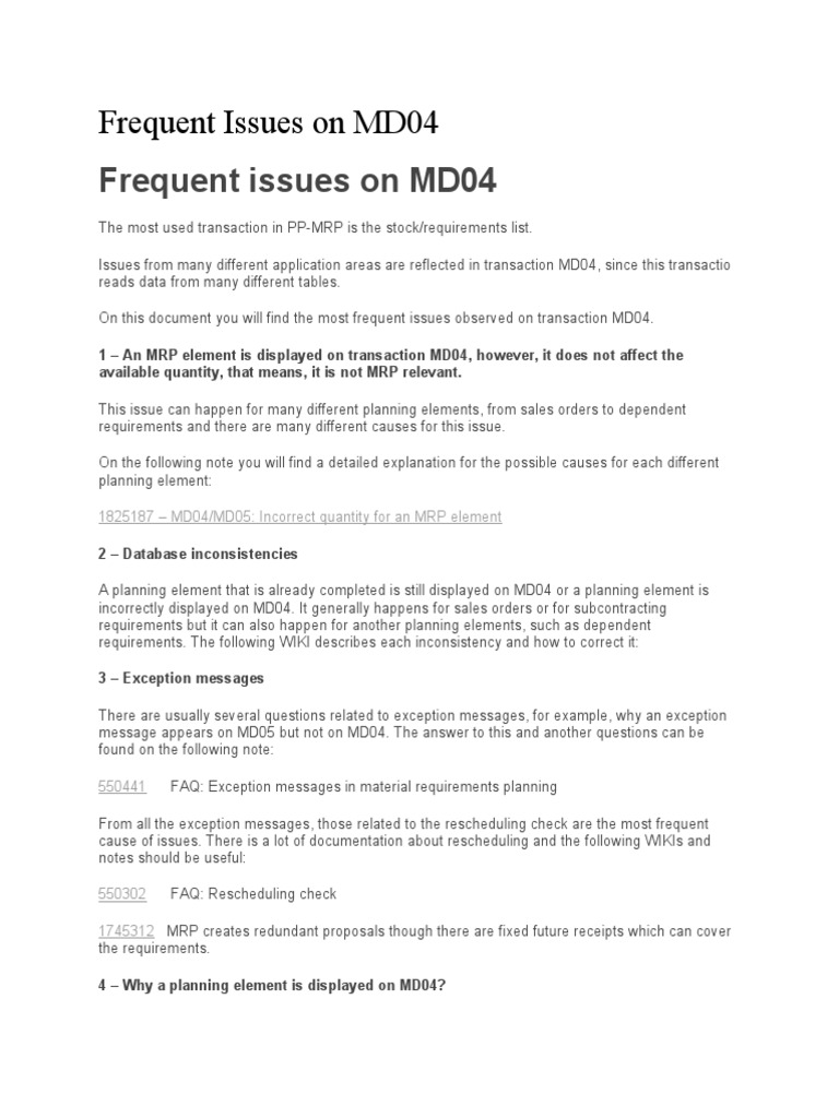 Common MD04 Transaction Issues | PDF