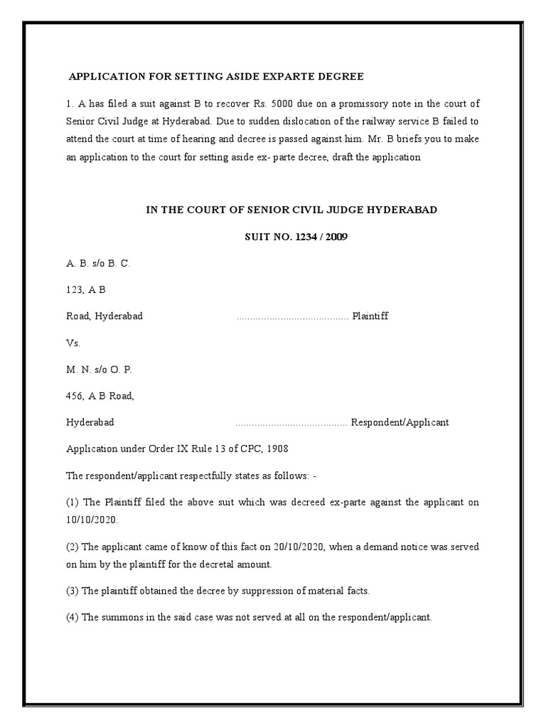 Application For Setting Aside Exparte Degree | PDF