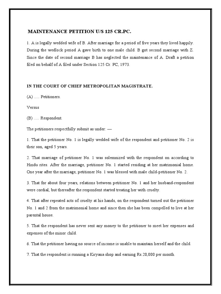 Maintenance Petition U/S 125 CR - PC.: in The Court of Chief ...