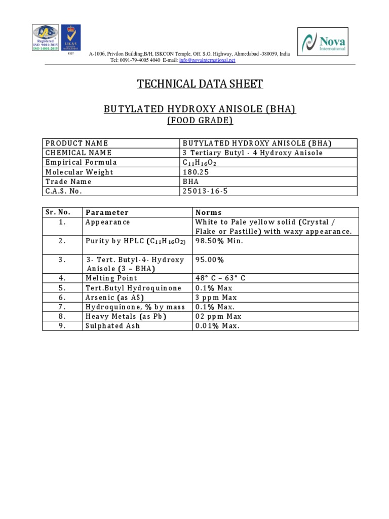 BHA Technical Data Sheet Overview | PDF