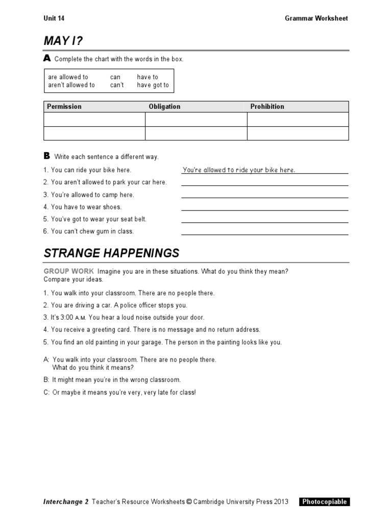May I?: Unit 14 Grammar Worksheet | PDF | Language Arts & Discipline