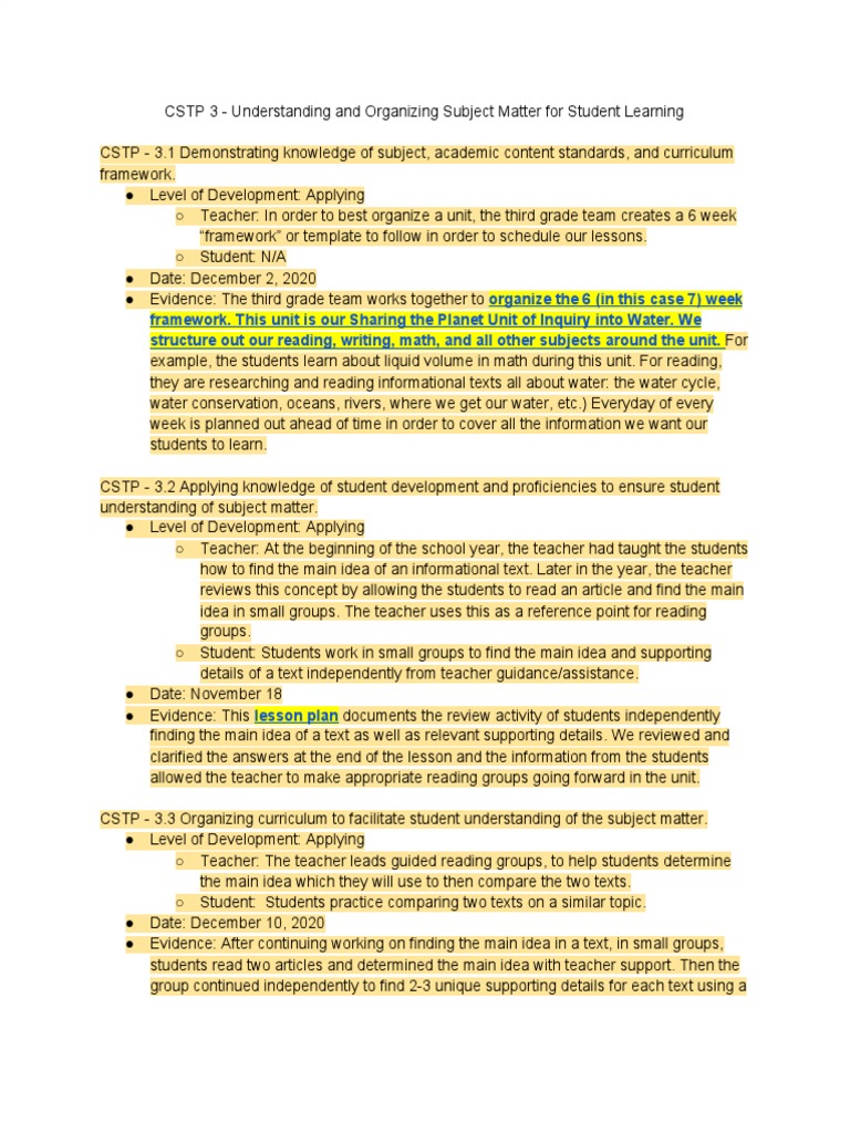 CSTP 3 - Understanding and Organizing Subject Matter For Student ...