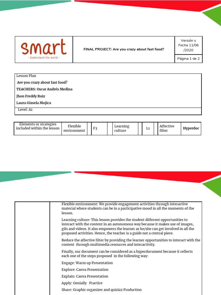 Fast Food Lesson Plan for A1 Students | PDF | Lesson Plan | Knowledge