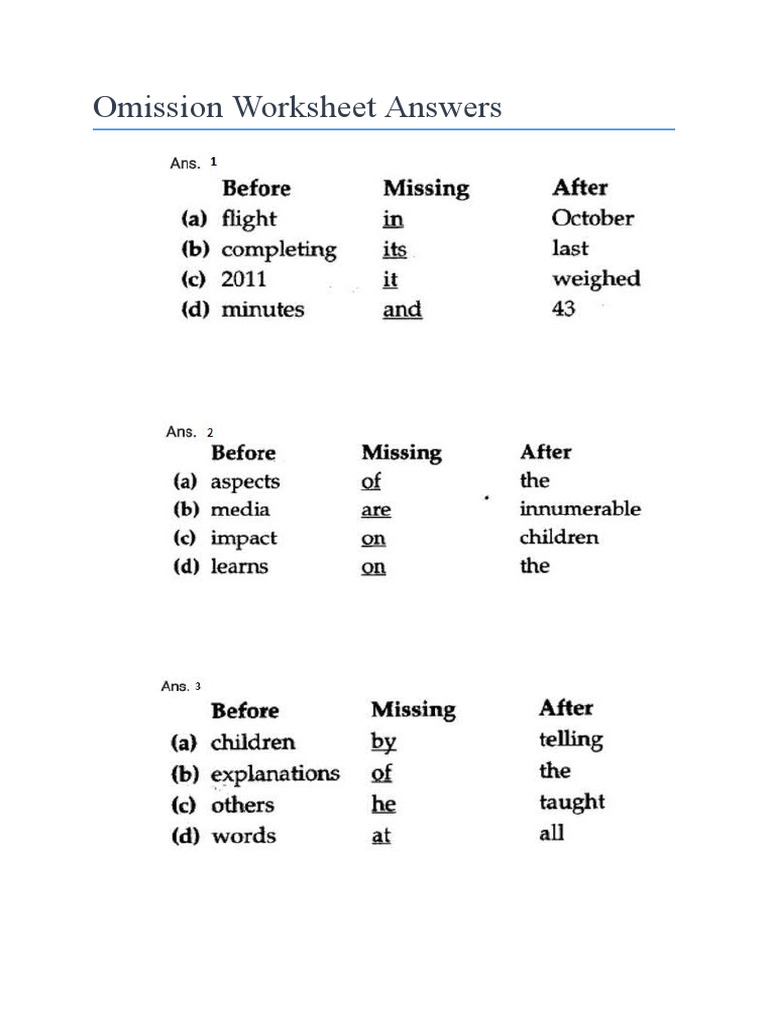 Omission Worksheet Answers | PDF