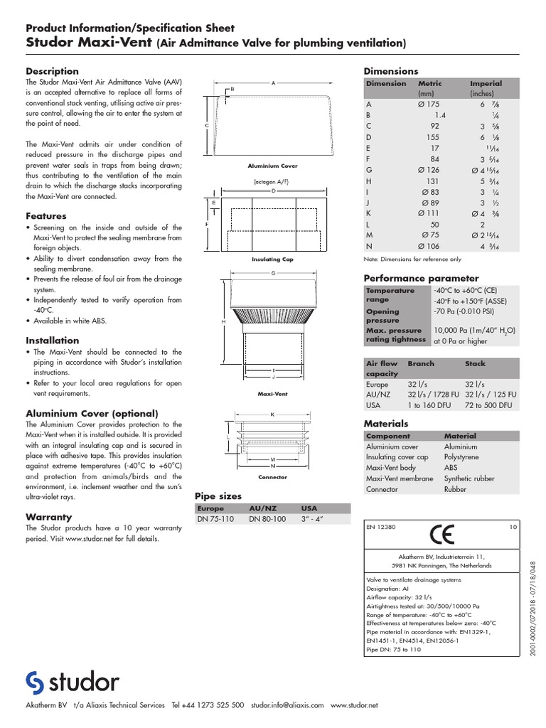Studor - Specification Sheets - Maxi-Vent - 07-18-048 PDF | PDF ...
