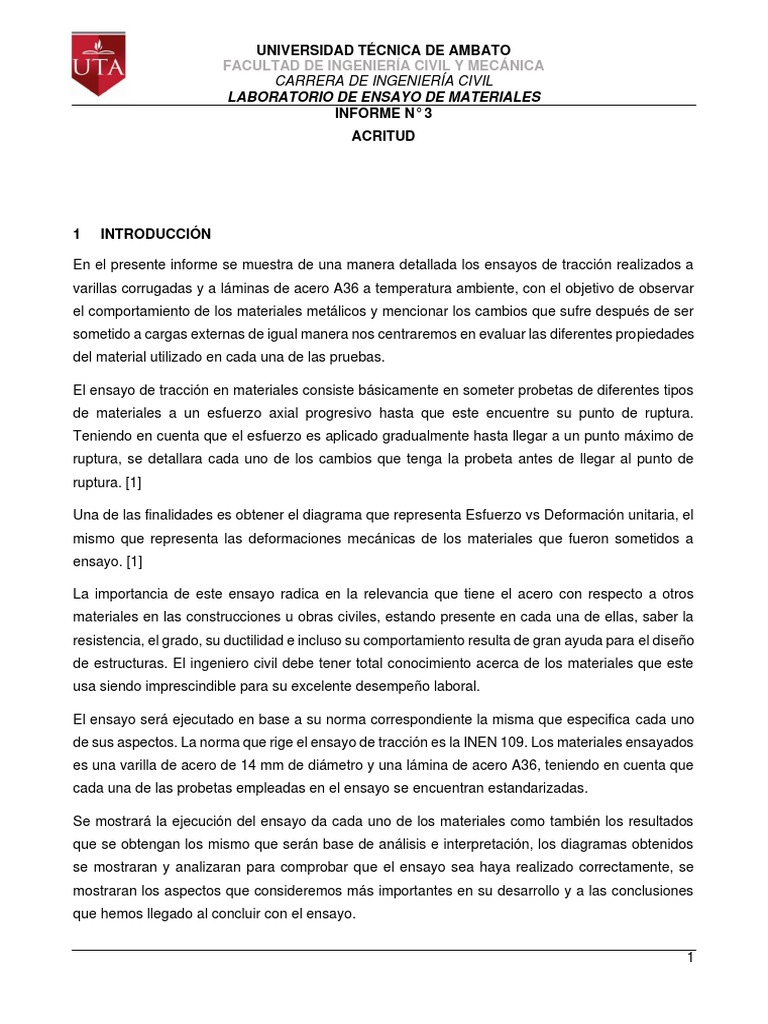 Acritud en Acero: Ensayos de Tracción | PDF | Rendimiento (ingeniería ...