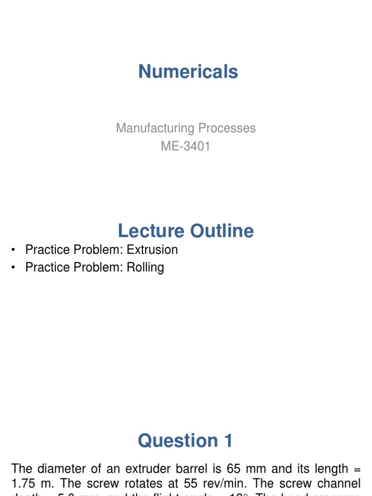 Lecture 15 - Numericals PDF | PDF | Extrusion | Chemical Engineering