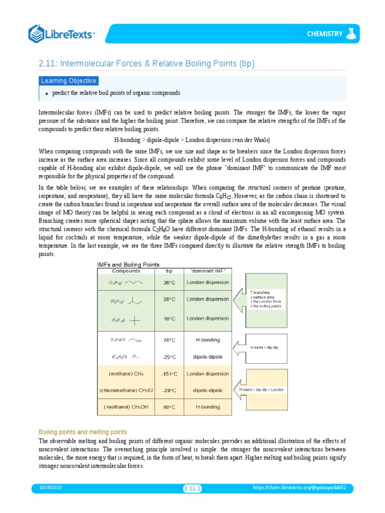 2.11 Intermolecular Forces and Relative Boiling Points (BP) | PDF ...