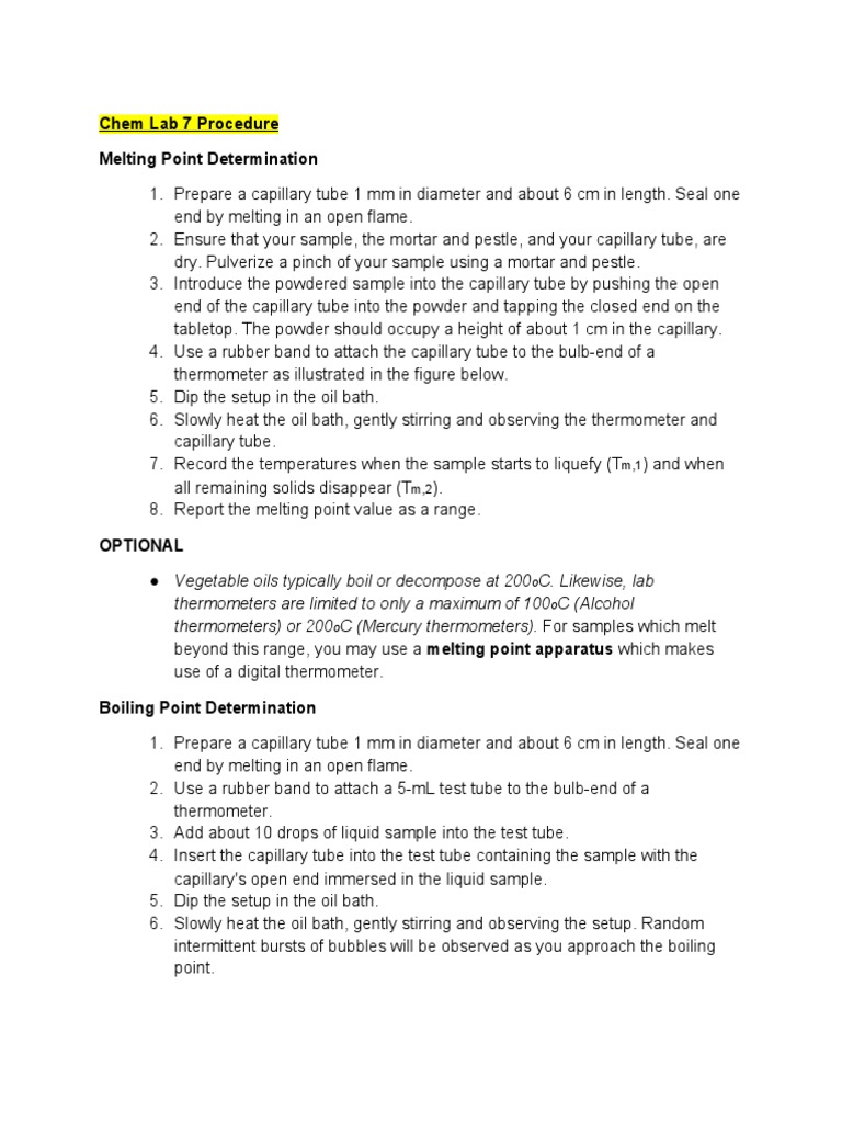 Chem Lab 7 Procedure Melting Point Determination | PDF