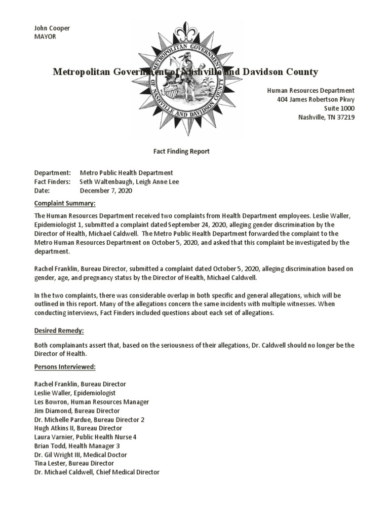 Fact Finding Report Health 12-7-20 | PDF | Emergency Management | Feeling