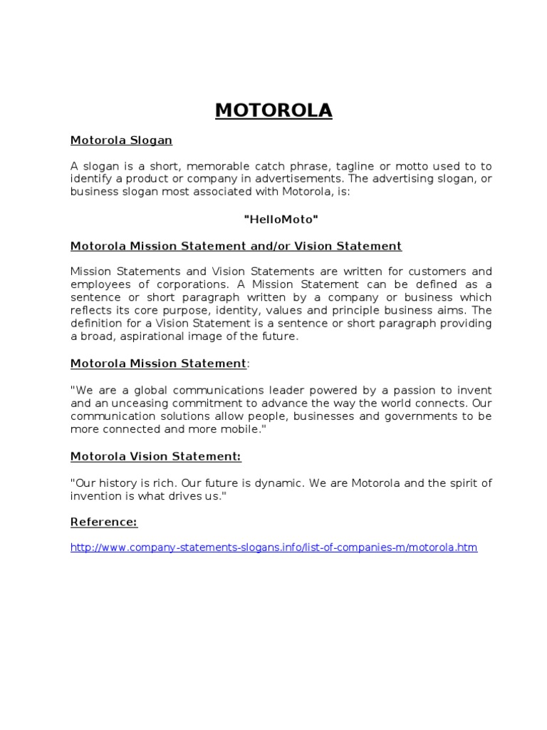 Motorola Slogan and Mission Overview | PDF | Health Care | Sustainability