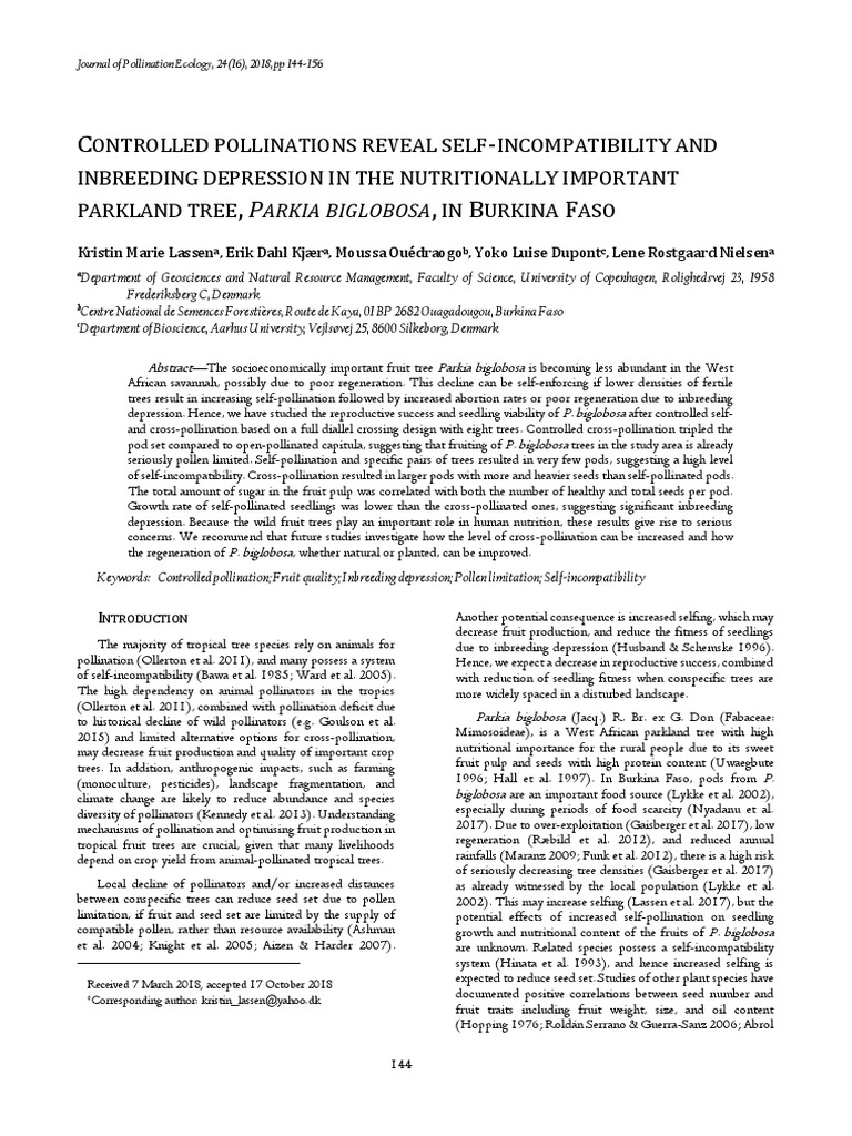 Lassen etal2018JPollEcol Parkia Controlled Pollination PDF | PDF | Pollination | Seed