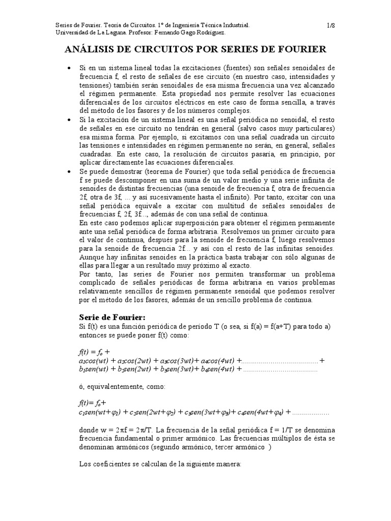 Aplicaciones de Las Series de Fourier en Análisis de Circuitos | PDF ...