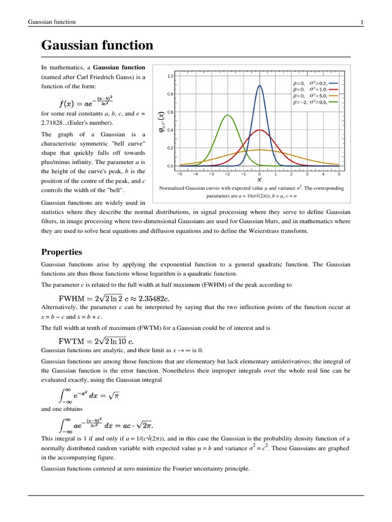 Gaussian Function: Properties | PDF | Normal Distribution | Functions ...
