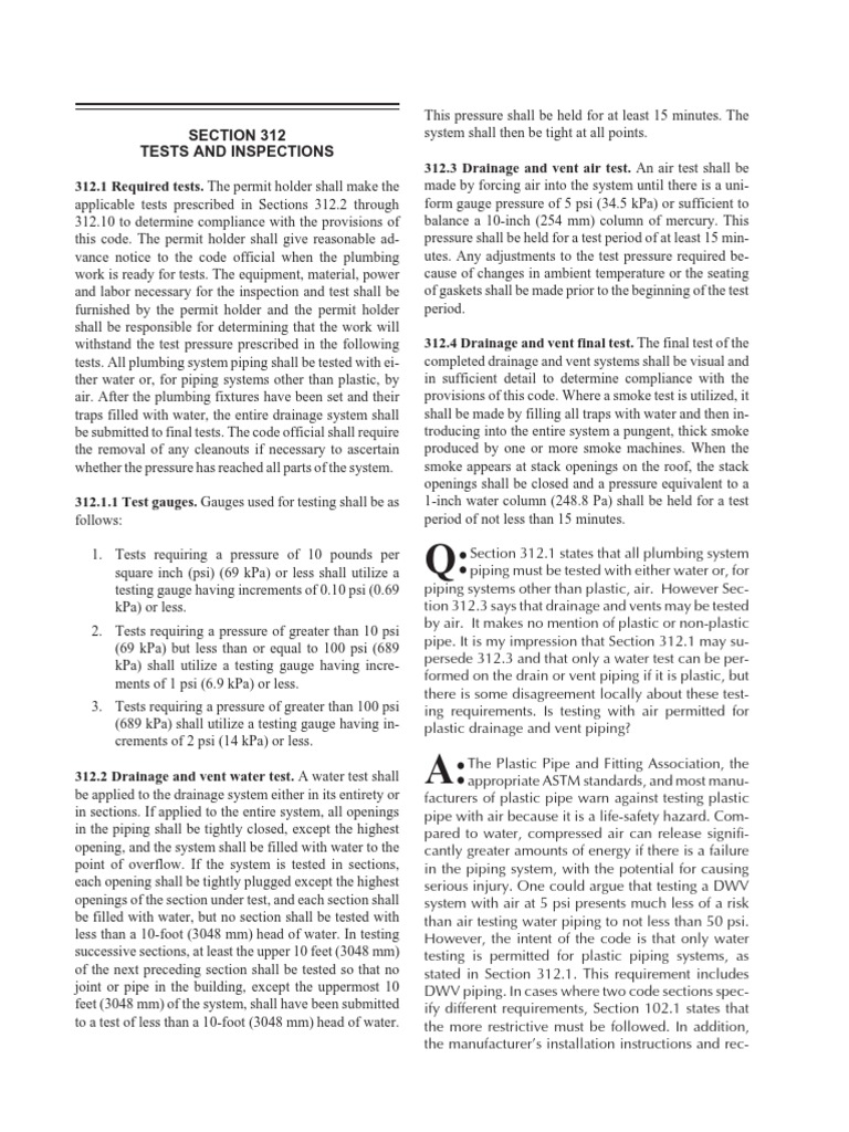 Section 312 Tests and Inspections: 2009 IPC, IMC and IFGC Q&A | PDF ...