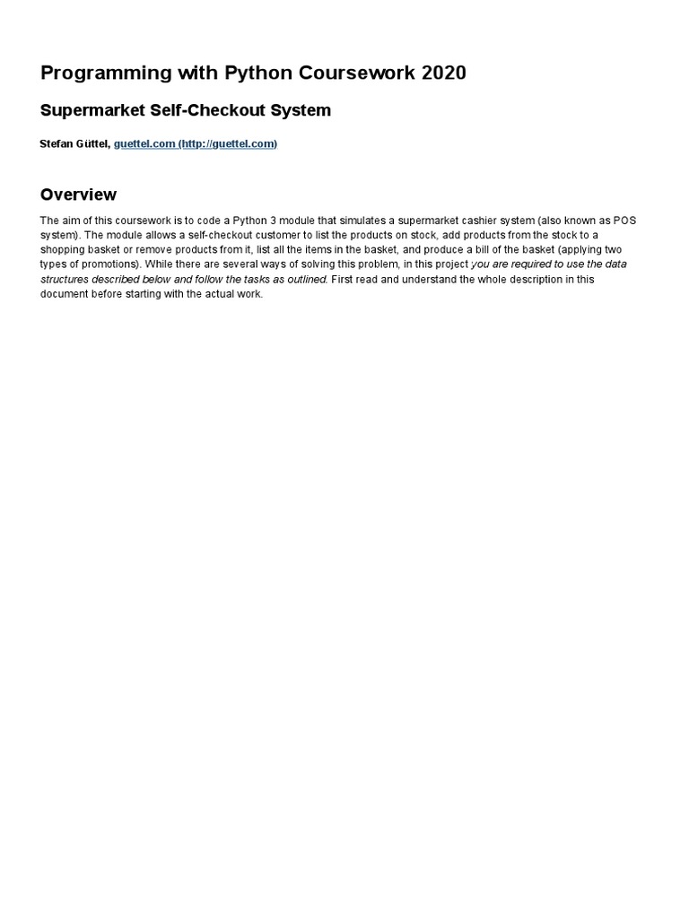 Programming With Python Coursework 2020: Supermarket Self-Checkout System | PDF | Subroutine ...