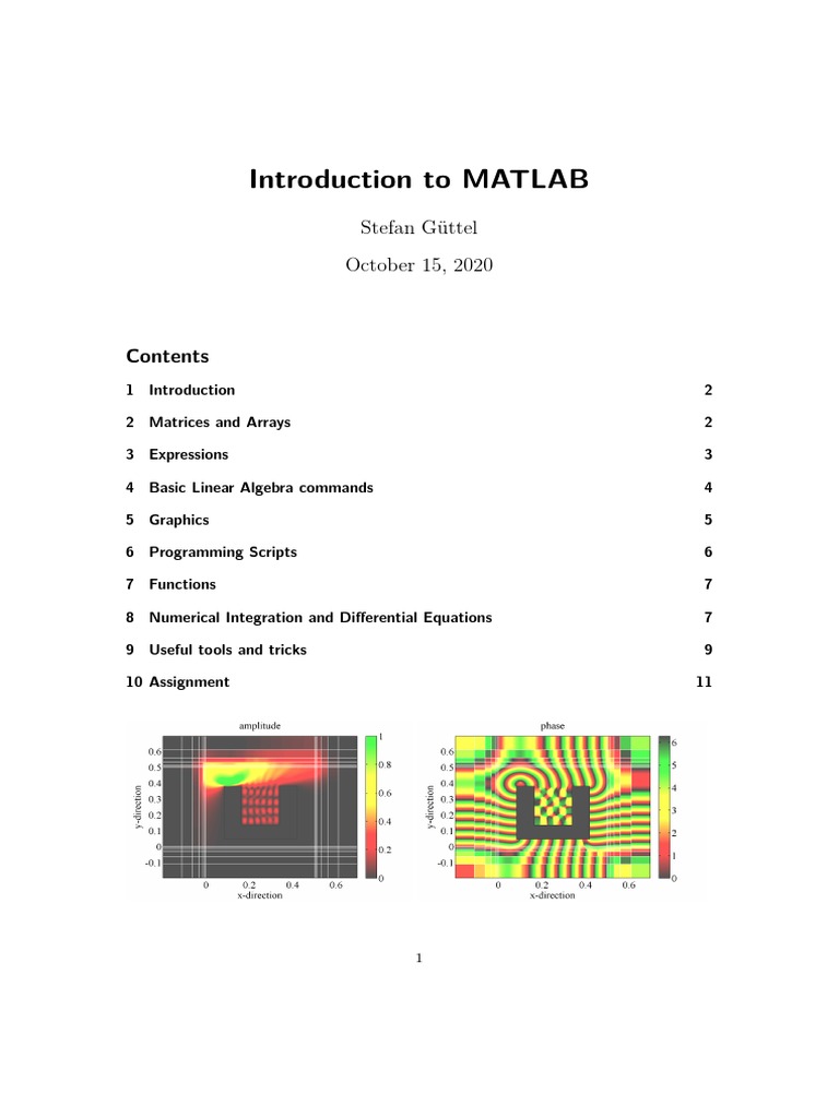 Introduction To MATLAB: Stefan Güttel October 15, 2020 | PDF | Matlab | Matrix (Mathematics)
