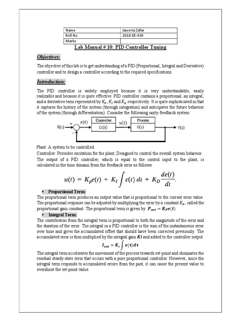 Analysis and Tuning of a PID Controller for a Unity Feedback System ...