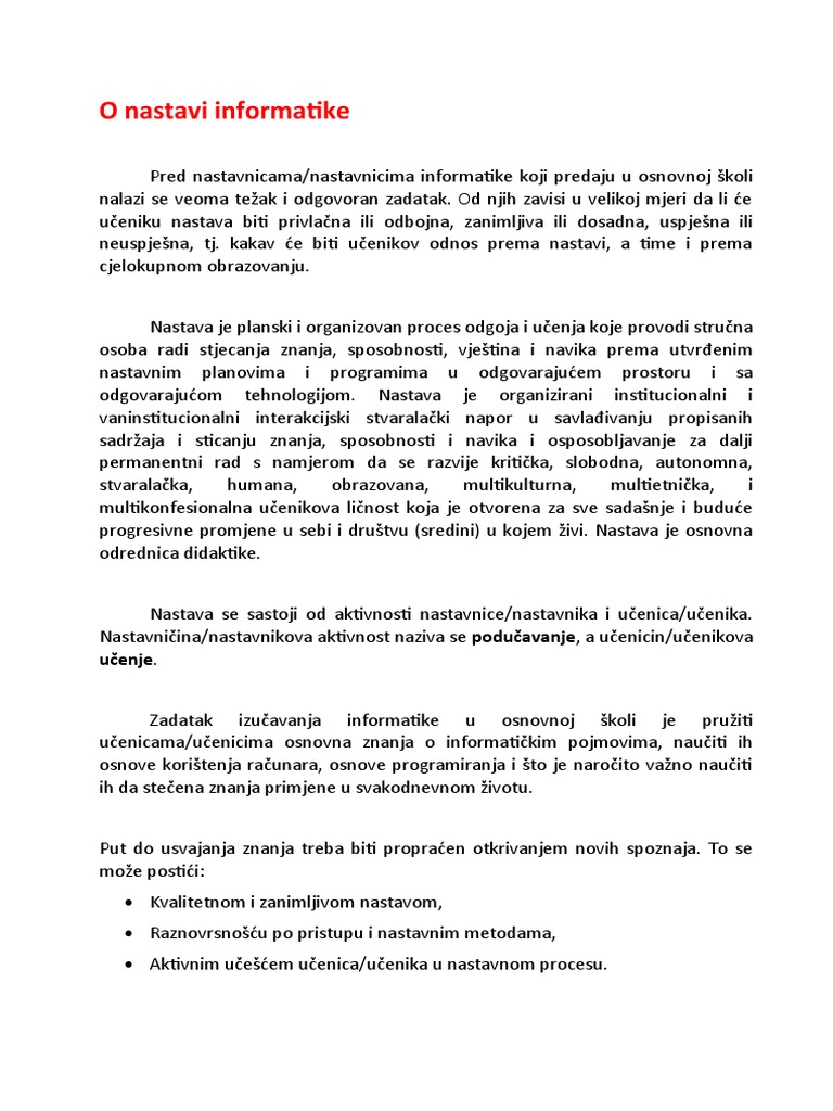 O Nastavi Informatike | PDF