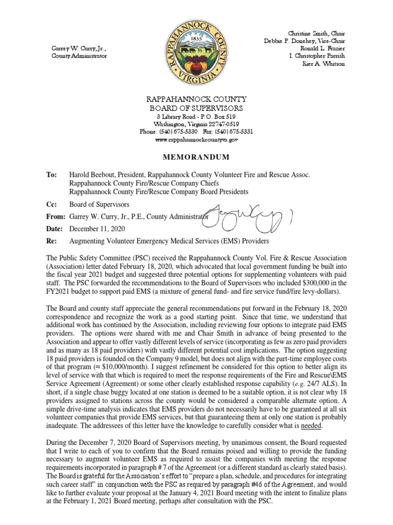 Memo To Fire and Rescue Association Re Paid EMS | Download Free PDF ...
