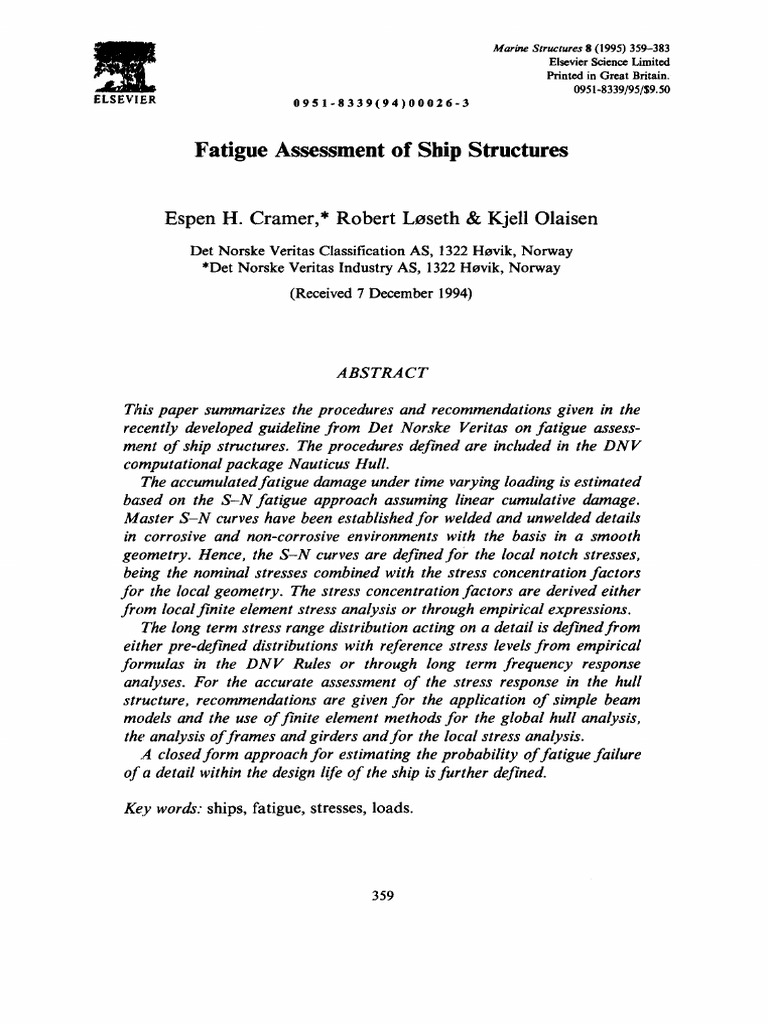 Fatigue Assessment of Ship Structures | PDF | Fatigue (Material) | Bending