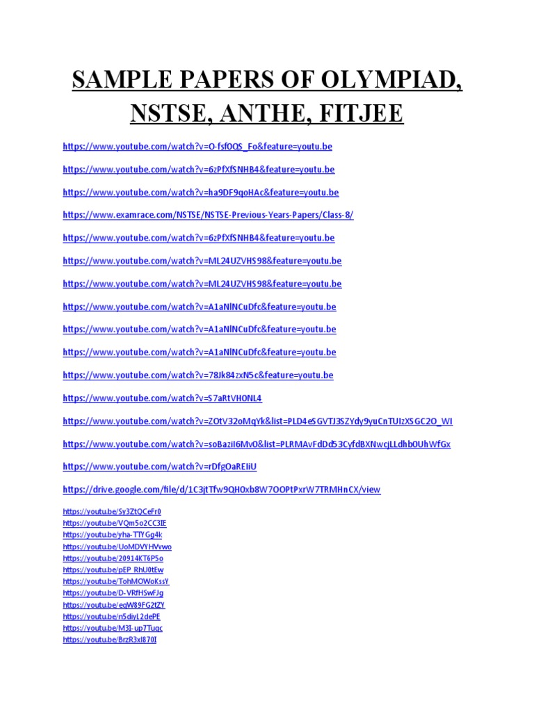 Sample Papers of Olympiad, Nstse, Anthe, Fitjee | PDF