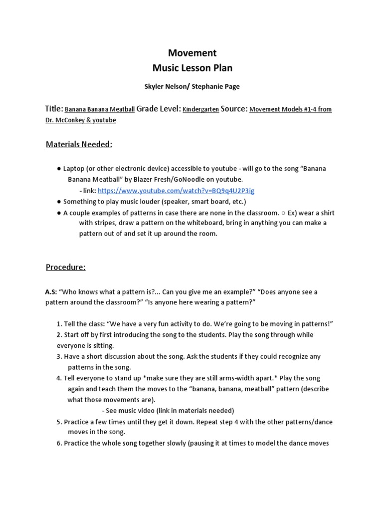 Musc Movement Lesson Plan-2 | PDF | Shape | Classroom