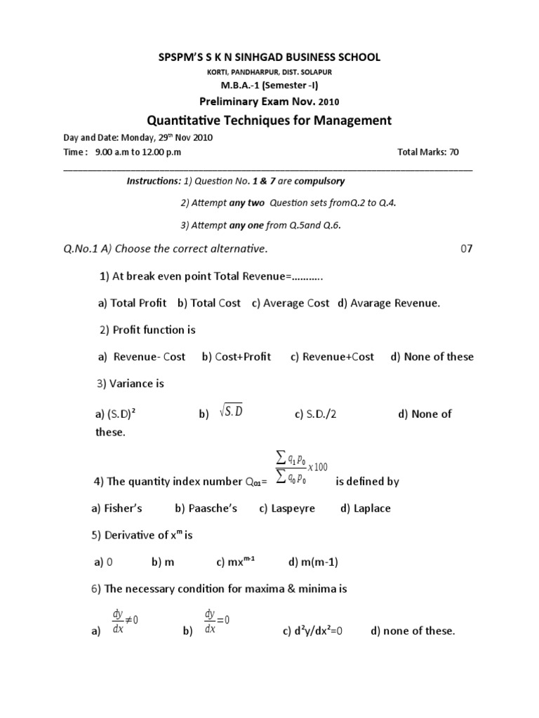 Q.T Question Paper Prelim | PDF | Mathematics | Mathematical Analysis
