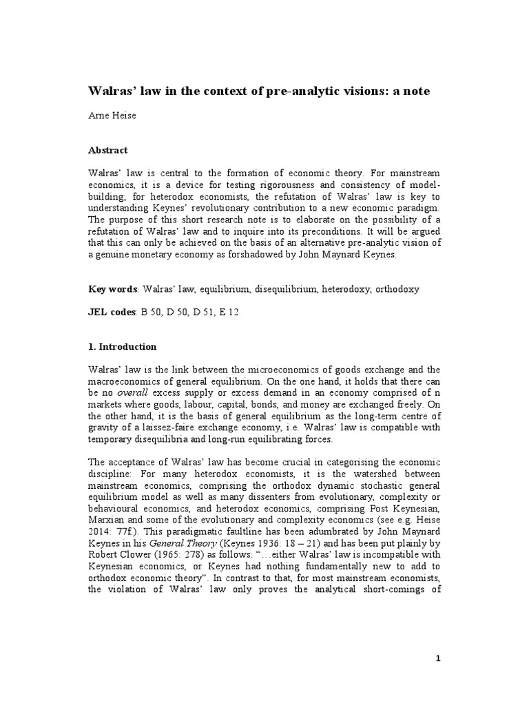 Walras Law and Keynes | PDF | Economic Equilibrium | General ...