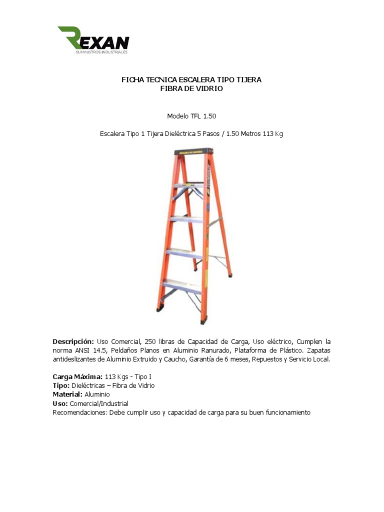 Ficha Tecnica Escalera Tipo Tijera - Fibra Vidrio | PDF
