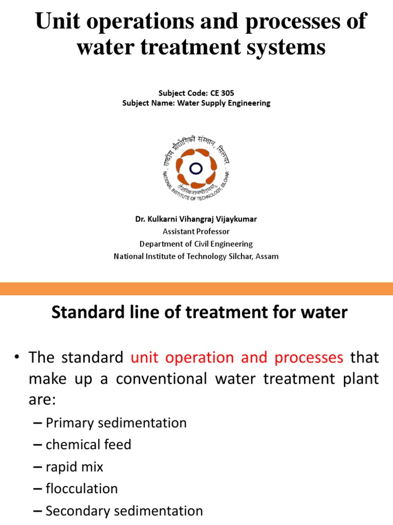 Unit Operations and Processes of Water Treatment Systems: Subject Code ...