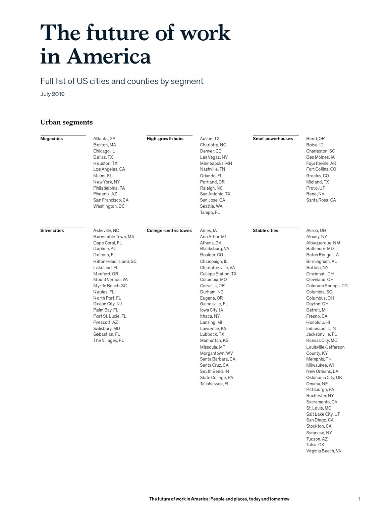 The Future of Work in America: Full List of US Cities and Counties by ...