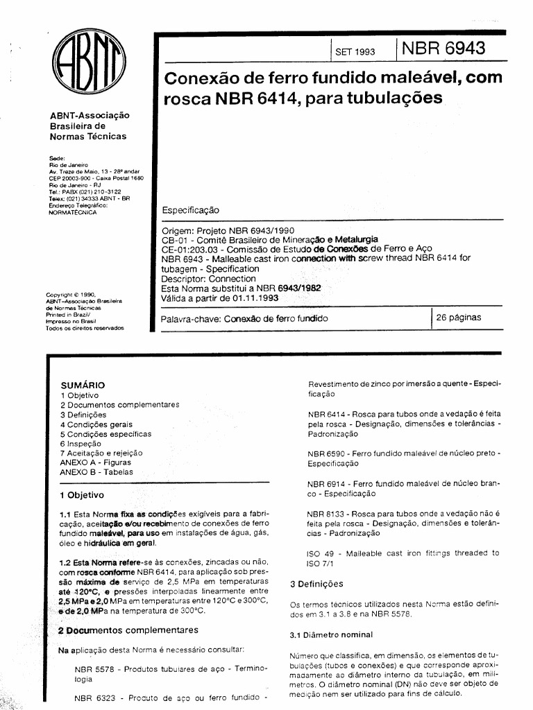 Abnt NBR 6943 1993 Niples | PDF | Materiais | Química