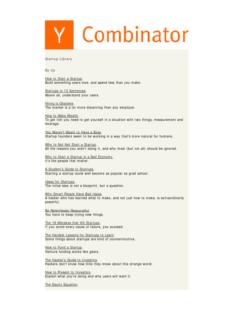 Y Combinator Startup Library | PDF | Startup Company | Small Business ...