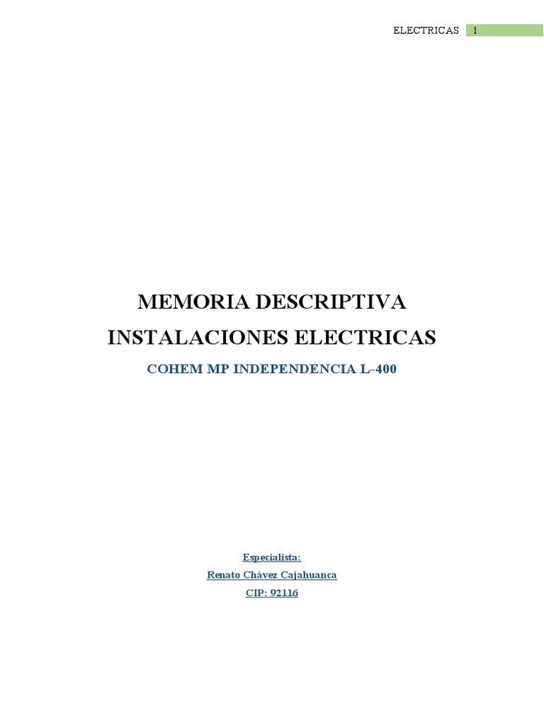 Memoria Descriptiva de Instalacion Electrica - CB | PDF | Resistencia Eléctrica y Conductancia ...