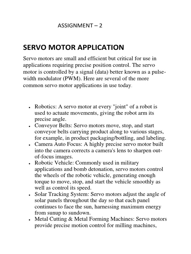Servo Motor Application | PDF | Servomechanism | Electric Motor