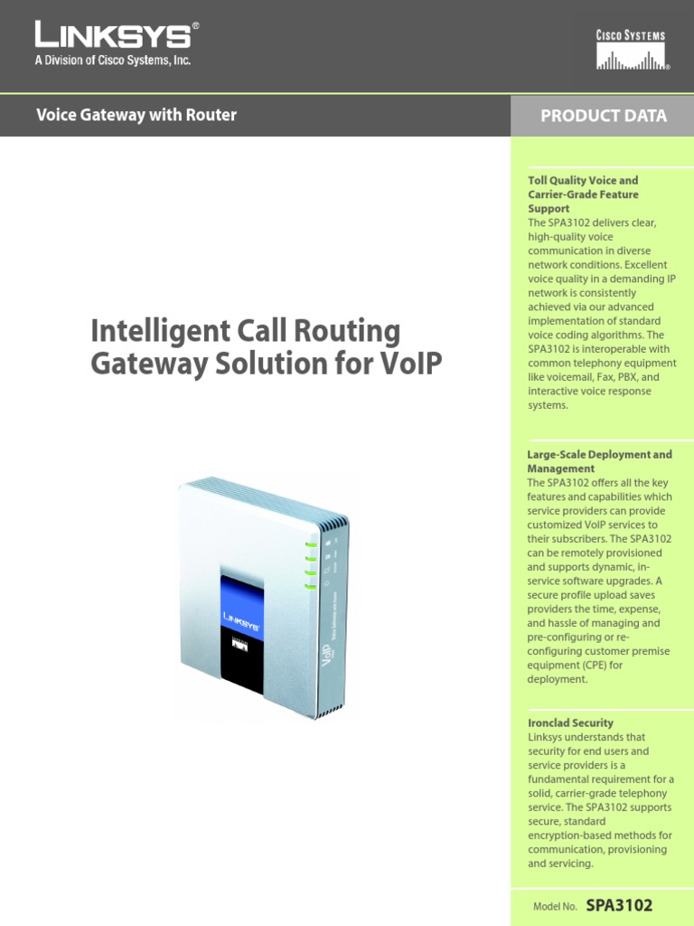 Datasheet Linksys VoIP Gateway SPA3102 | PDF | Voice Over Ip | Session ...