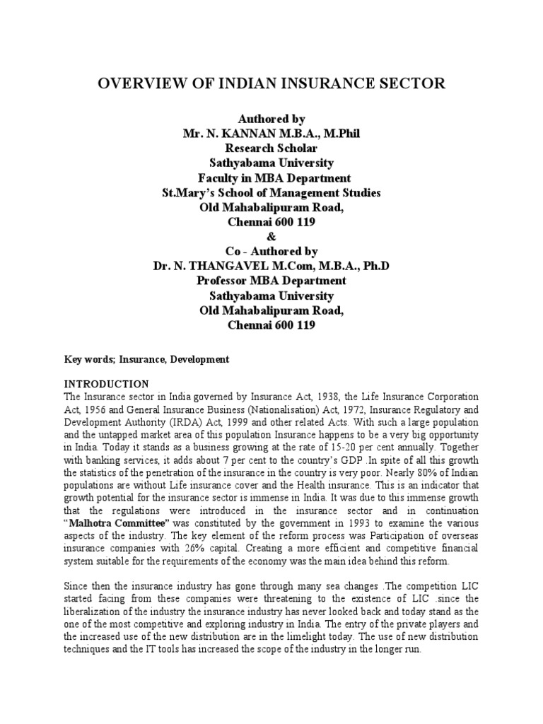 Overview of Indian Insurance Sector | PDF | Insurance | Pension