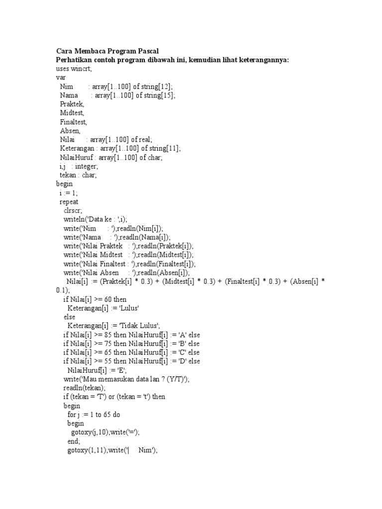 Cara Membaca Program Pascal | PDF