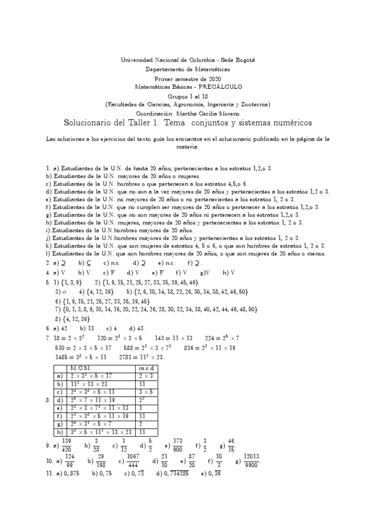Taller 1 Precalculo Solucionario PDF | PDF | Ajedrez | Naturaleza