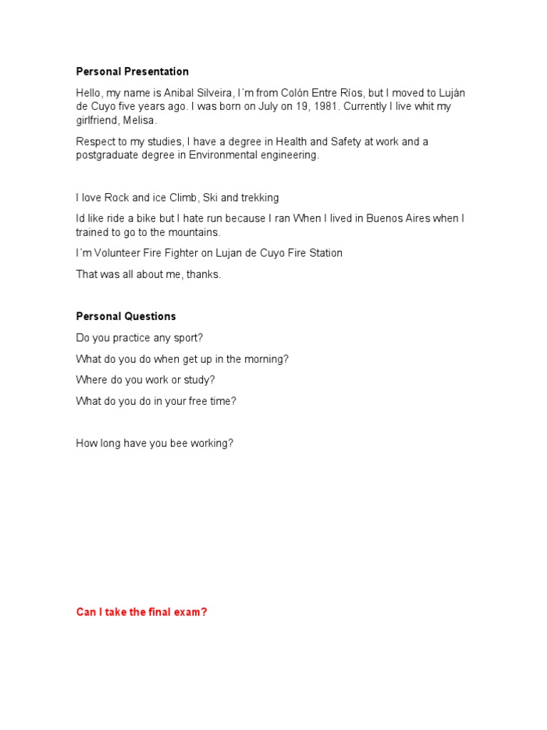 Personal Presentation | PDF