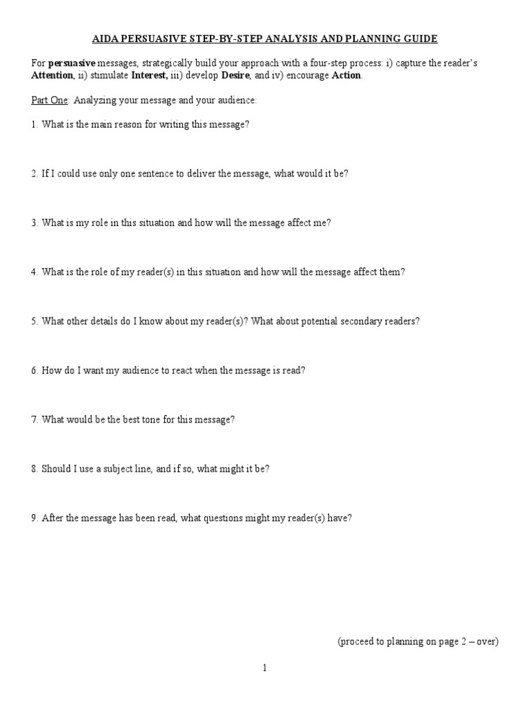 Aida Persuasive Step-By-Step Analysis and Planning Guide | PDF