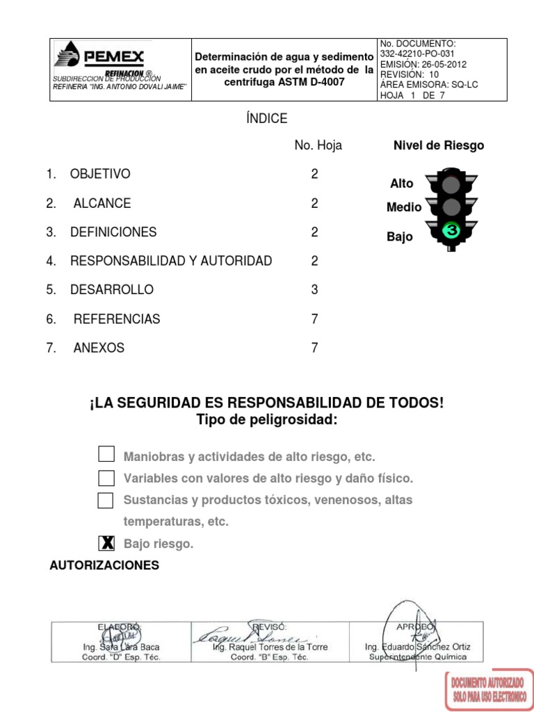 Determinación de Agua y Sedimento en Aceite Crudo Por El Método de La ...